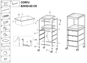 Kondela Pojízdný regál, bílá/chrom, CORFU
