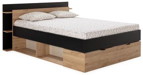 Dvoulůžková postel v dekoru dubu s úložným prostorem bez roštu v černo-přírodní barvě 160x200 cm Albo – Marckeric