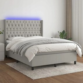 Box Spring Postel S Matrací A Led Textil Světle Šedá Prošívaný design 140