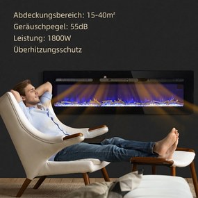 HOMCOM Elektrický krb s nástěnným držákem a dálkovým ovládáním, umělé polena a krystaly, výkon 1800W, černá 820-422V93BK