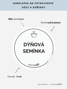 DÝŇOVÁ SEMÍNKA – bílá samolepka na dózu, tučné písmo, 5 cm | DomaLEP