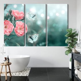 Vícedílný obraz Jemné Květiny A 3D Motýli Nedostatek Nedostatek Přírodní plátno 180x120