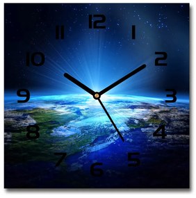 Wallmuralia Skleněné hodiny čtverec Planeta Země 30x30 cm