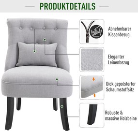 HOMCOM polohovací křeslo TV křeslo s opěrným polštářem, zvýšené nohy, lněná šedá 52.5x69x77cm pro pohodlnou relaxaci | Aosom.de
