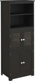HOMCOM Kuchyňská kredenc s 4 dveřmi, 2 otevřenými policemi a nastavitelné police pro obývací pokoj 60x30x162 cm Černá
