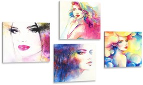 Set obrazů elegance ženy v barevném provedení - 4x 40x40