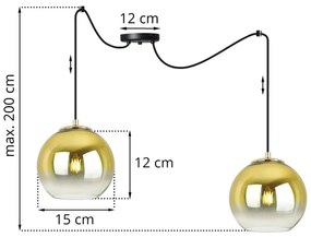 Závěsné svítidlo BERGEN GOLD SPIDER, 2x zlaté/transparentní skleněné stínítko (fi 15cm)