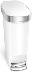 Simplehuman pedálový odpadkový koš, 40 l, bílý plast, úzký, oválný, s nerez krytem sáčku