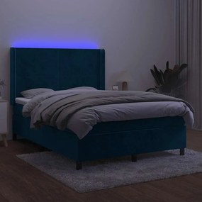 Box spring postel s matrací a LED tmavě modrá 140x190 cm samet 3139443