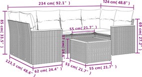 7dílná zahradní sedací souprava s poduškami šedá polyratan 3258203