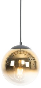Art Deco závěsná lampa černá se zlatým sklem 20 cm - Pallon