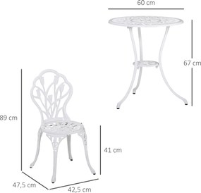 Outsunny sedací souprava pro 2 osoby jídelní set zahradního nábytku se stolem a 2 židlemi, hliníková s otvorem pro slunečník, bílá pro balkon a teras…