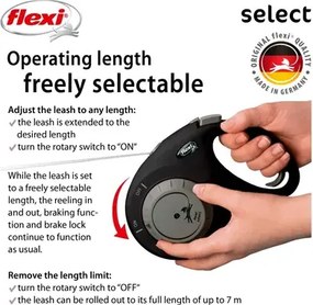 Flexi Select M pásek 7m černo-šedé / Vodítko
