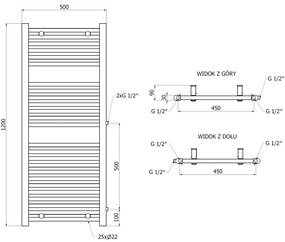 Mexen Mars, topné těleso 1200 x 500 mm, 528 W, boční pravé a spodní připojení, černá, W110-1200-500-00-70-S