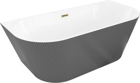 Mexen Oris, volně stojící rýhovaná vana 150 x 75 cm, bílá-šedá, zlatý lesklý přepad, 52871507562-50