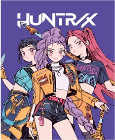 Dětská coral fleece deka KPop Demon Hunters - HUNTR/X - motiv Comic Style - 130x160 cm