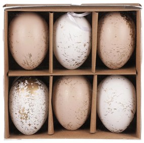 Sada umělých velikonočních vajíček zlatě zdobených, šedo-bílá, 6 ks