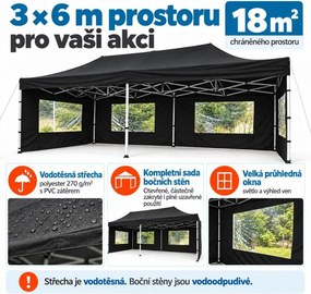 Nůžkový párty stan 3 × 6 m s bočními stěnami, černý