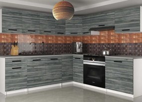 Kuchyňská linka Belini 420 cm šedý antracit Glamour Wood s pracovní deskou Uniqaplus