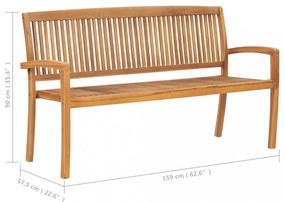 Stohovatelná zahradní lavice s poduškou 159 cm masivní teak