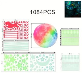 Samolepky na zeď - svítící měsíc s hvězdami Varianta: set C - velký duhový měsíc + hvězdy, 1084ks
