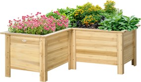 Outsunny rohový vyvýšený dřevěný záhon ve tvaru L s netkanou vložkou, venkovní záhon pro zeleninu a květiny, 120 × 120 × 50 cm, přírodní | Aosom