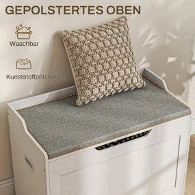 HOMCOM 103 litrová úložná truhla s víkem, sedák, sedací truhla s úložným prostorem, odnímatelný sedák, do obývacího pokoje, ložnice, bílá | Aosom