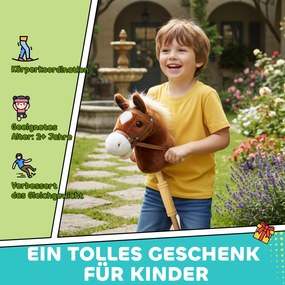 AIYAPLAY Šlapací kůň pro děti, Šlapací koně se zvukem, držadly, kolečkem, palicový kůň k ježdění pro děti 24+ měsíců, Hnědá