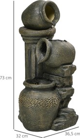 Fontána, nastavitelné čerpadlo, odolná proti povětrnostním vlivům, 25 cm x 24 cm x 60 cm, šedá barva