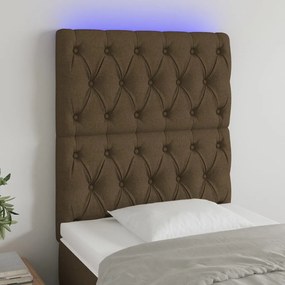 Čelo postele s LED tmavě hnědé 80x7x118/128 cm textil