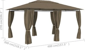 Zahradní altán se závěsy 3x4m hnědý