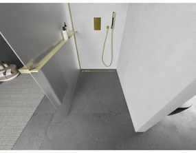 Mexen Kioto+ L, sprchová zástěna Walk-In s poličkou a věšákem 110 x 200 cm, 8mm sklo námraza, zlatý matný profil, 800-110-123-55-30