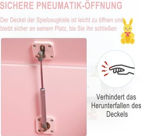 HOMCOM Dětské úložné boxy na hračky, rozměry 60L x 40W x 48H cm, s plynovým vzpěrem, MDF, růžová