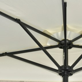 Slunečník Outsunny 265x240 cm, půlkruhový slunečník s LED diodami, půlkruhový slunečník na terasu s ruční klikou a solárním panelem, kov, béžová | Ao…