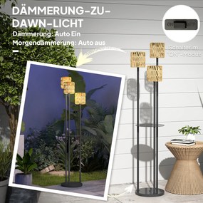 Outsunny Solární stojací lampa z ratanu, solární lampy s čidlem světla, 3 světla, solární svítilna v boho stylu, IP44, Ø37 x 144H cm