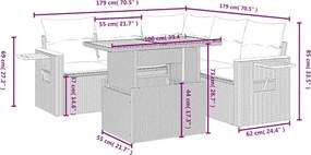 6dílná zahradní sedací souprava s poduškami černá polyratan 3273512