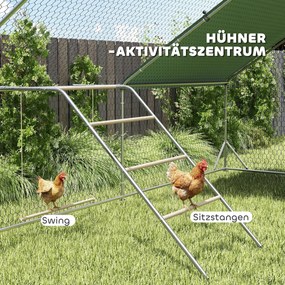 PawHut Dřevěný rám na hraní pro kuřata, hřiště pro kuřata s hrazdičkami, nastavitelná houpačka, 82 x 150 x 110 cm stříbrný