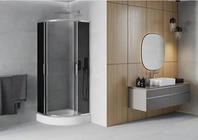Mexen RIO - Čtvrtkruhový sprchový kout 90x90 cm + sprchová vanička, šedá-bílá, 863-090-090-01-40-4710