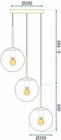 Toolight Kulové závěsné svítidlo z mléčného skla APP656-3CPR zlaté