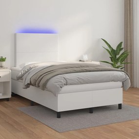 Box spring postel s matrací a LED bílá 120x200 cm umělá kůže