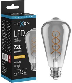 Mexen Vintis LED žárovka s vláknem spirála E27, ST64, 4W, Teplá - 2200K, 220 lm, kouřová - L162-E27-0422-70