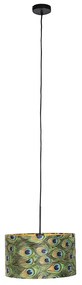 Závěsná lampa s velurovým odstínem páv se zlatem 35 cm - Combi