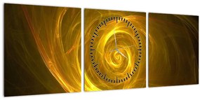 Obraz abstraktní žluté spirály (s hodinami) (90x30 cm)