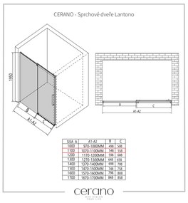 CERANO - Sprchové posuvné dveře Lantono L/P - černá matná, transparentní sklo - 110x195 cm