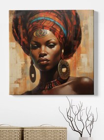 Obraz na plátně - Africká žena s turbanem FeelHappy.cz Velikost obrazu: 140 x 140 cm