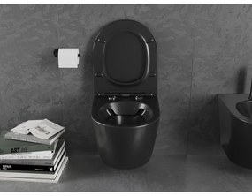 Mexen Lena WC mísa Rimless s pomalu padající deskou slim, duroplast, Matná černá - 30221085