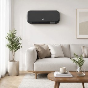 HOMCOM Topný ventilátor na stěnu 2000W s dálkovým ovládáním, 2 topné režimy, LED displej, 12hodinový časovač pro koupelnu 820-254V90BK