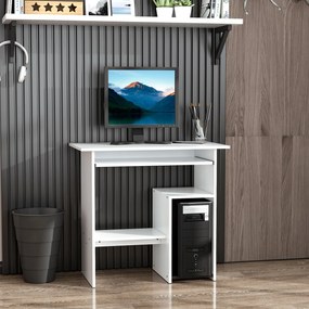 HOMCOM Úsporný stůl pro domov a kancelář, moderní počítačový stůl, držák CPU, dřevěná klávesnicová police, 80x45x75cm, bílý