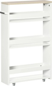 Kleankin 3-patrový úzký koupelnový regál se bočním madlem a kolečky pro kuchyň a obývací pokoj, moderní styl 48x15x80 cm Bílý | Aosom
