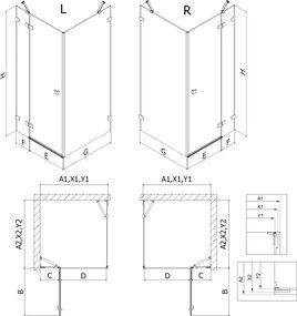 Mexen Lunar, výklopný sprchový kout levý 85 x 90 cm, 8mm čiré sklo, zlatý matný profil, 834-085-090-55-00-L
